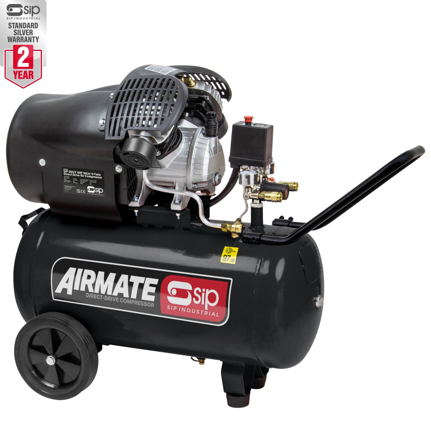 SIP DDVT 3HP 50ltr V-Twin Direct Drive Compressor - SIP Machinery ...